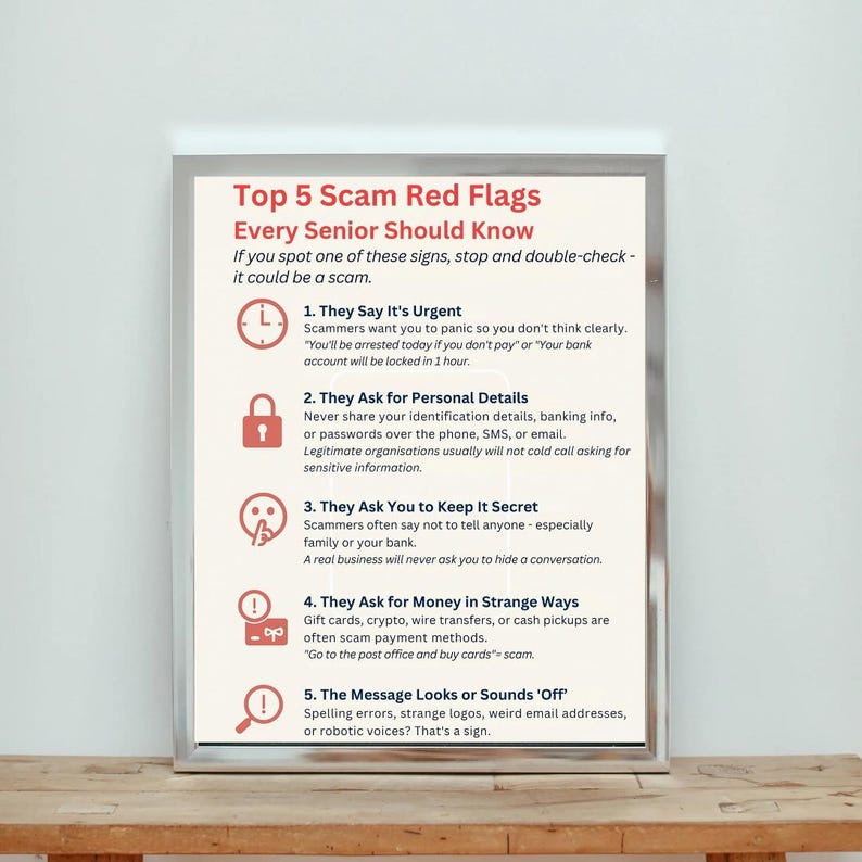 Scam Awareness Poster for Seniors | Printable A4 & A3 PDF | Red Flag ...
