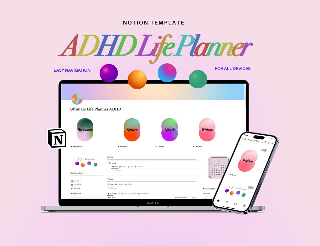 Notion Second Brain ADHD | Notion Template ADHD Planner | Life Planner Notion Template | All in ...