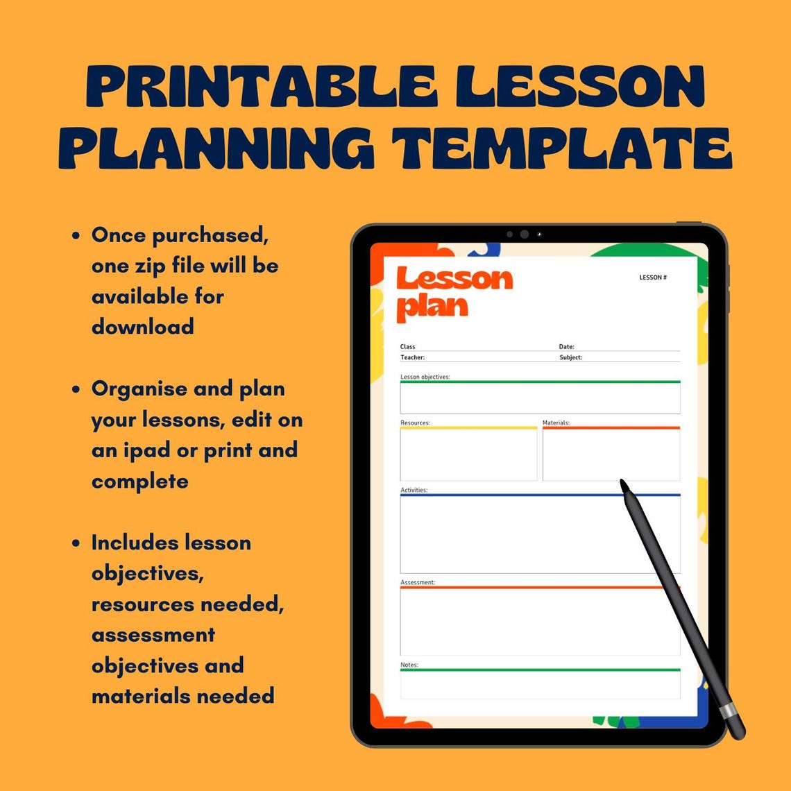 Printable Lesson Planning Template - PDF, Printable Template, Teachers ...