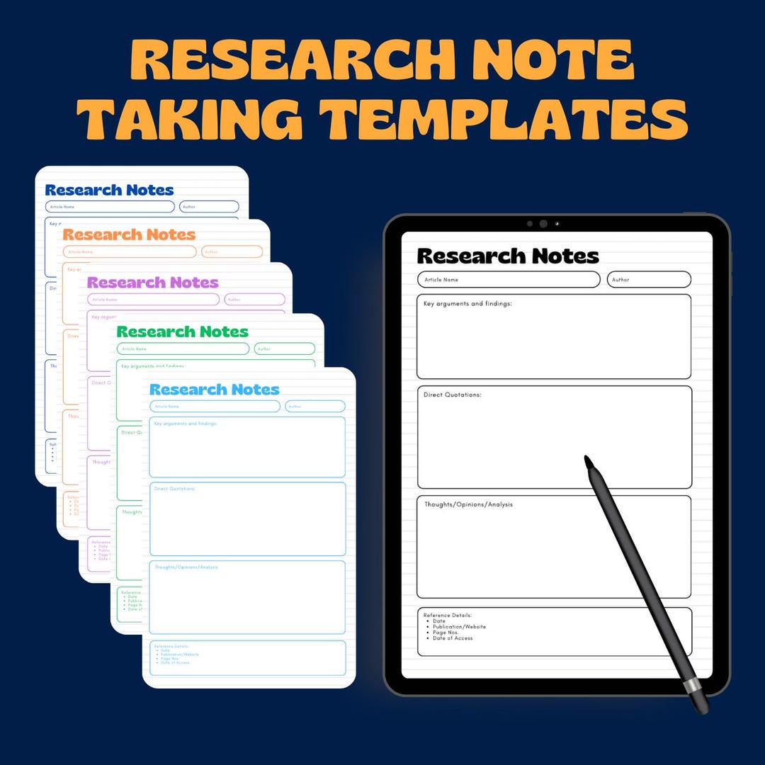 Research Note Taking Template - PDF, Printable Template, Reference ...