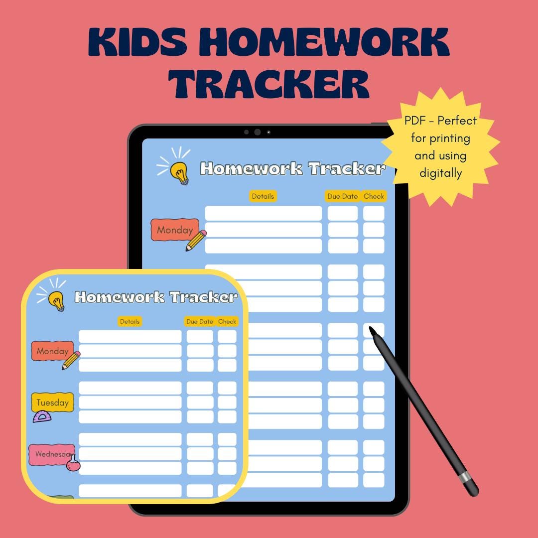 Kids Printable Homework Tracker - Etsy