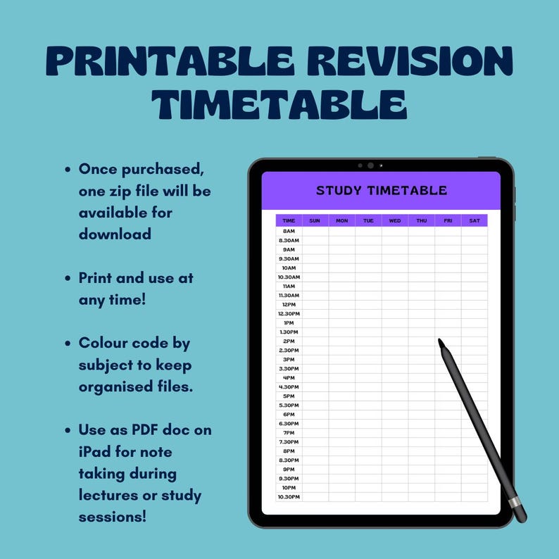 Revision Timetable Template - Printable PDF - Etsy