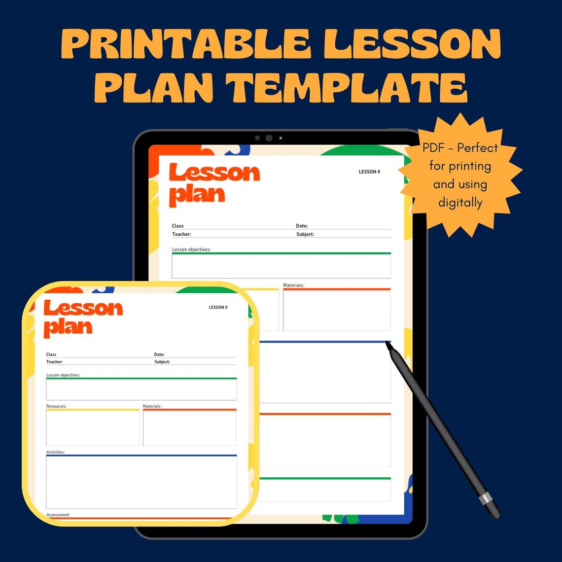 Printable Lesson Planning Template - PDF, Printable Template, Teachers ...