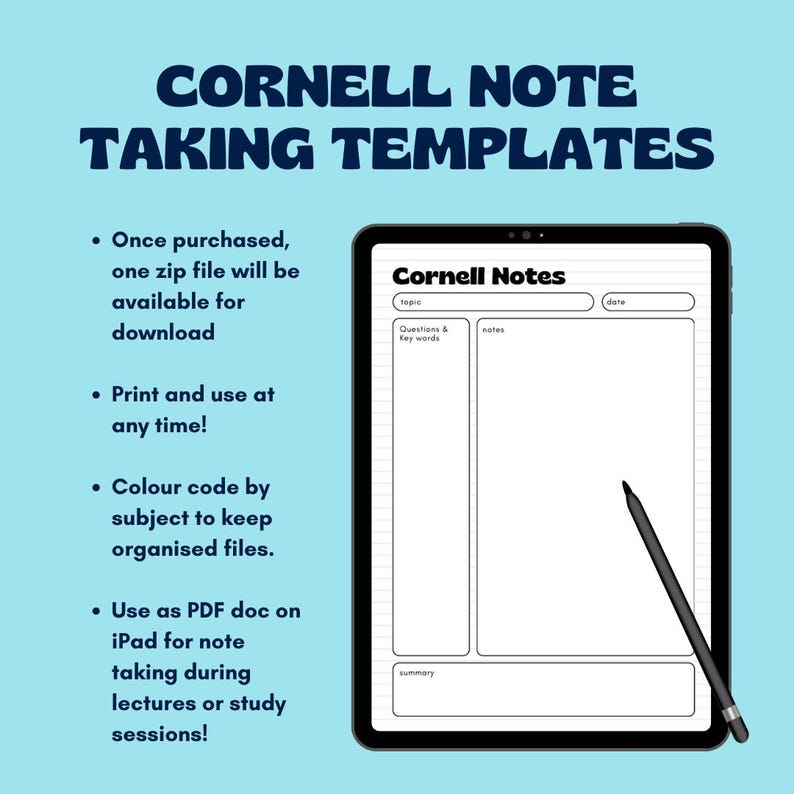 Cornell Notes Template - Etsy