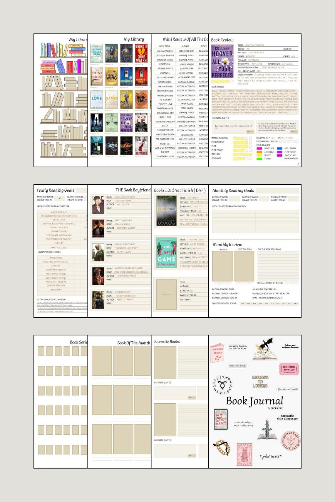 Editable Book Journal Template for Canva. Track Your Reading Goals ...