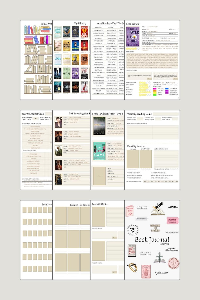 Editable Book Journal Template for Canva. Track Your Reading Goals ...