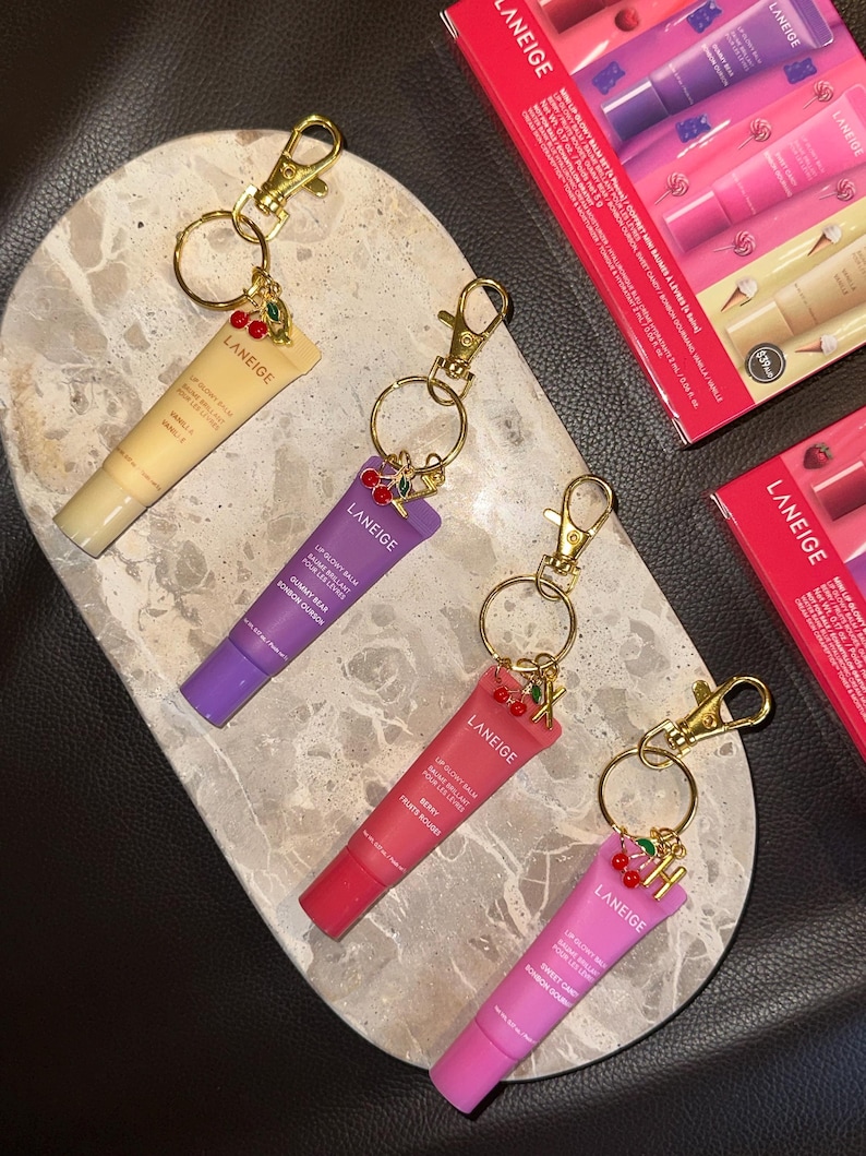 Laneige MINI Lip Glowy Balm | Lip Balm Keyring With Cherry Charms | Bag ...