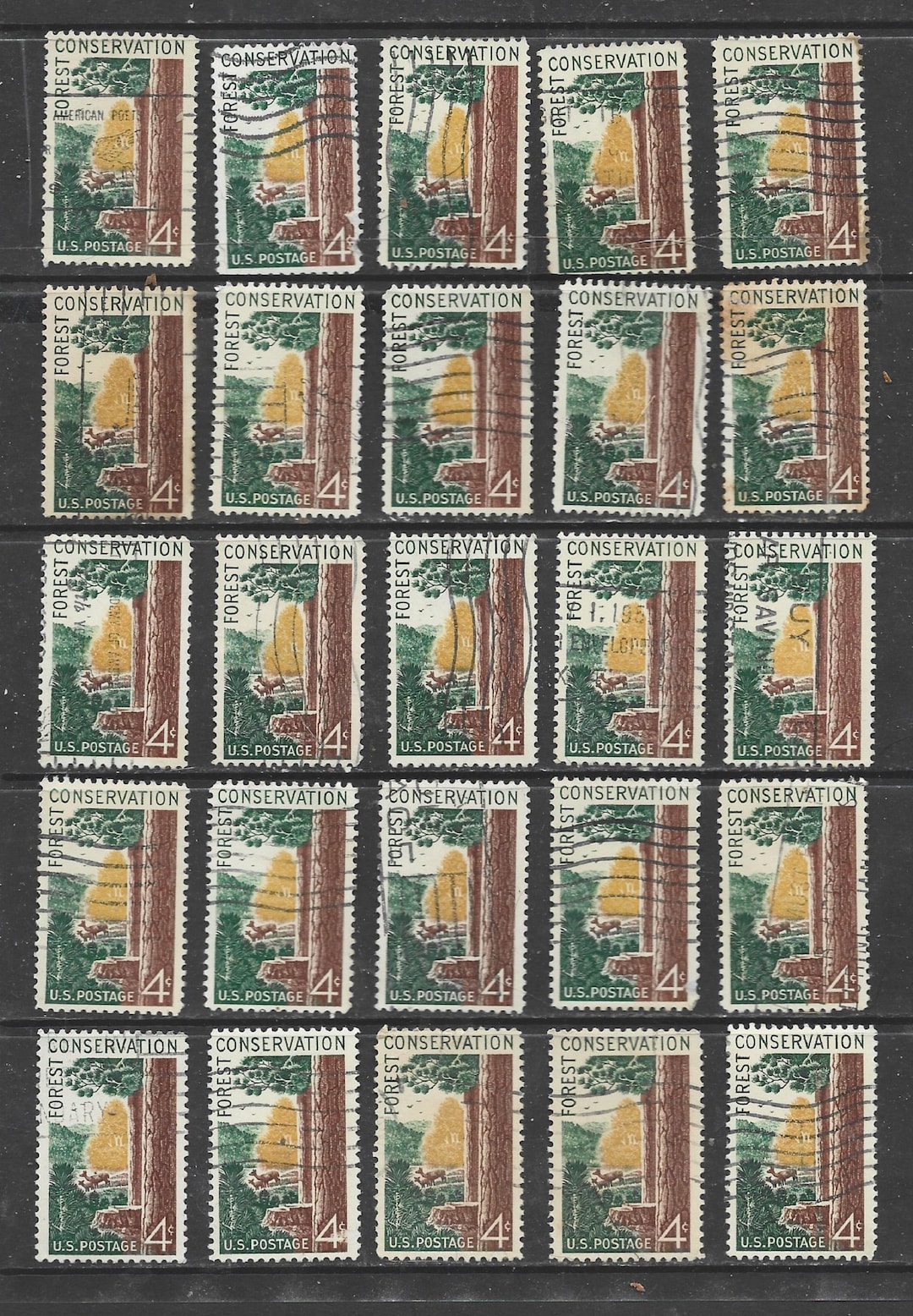 25 FOREST CONSERVATION Used US 4c Postage Stamps for Craft Use *shows a ...