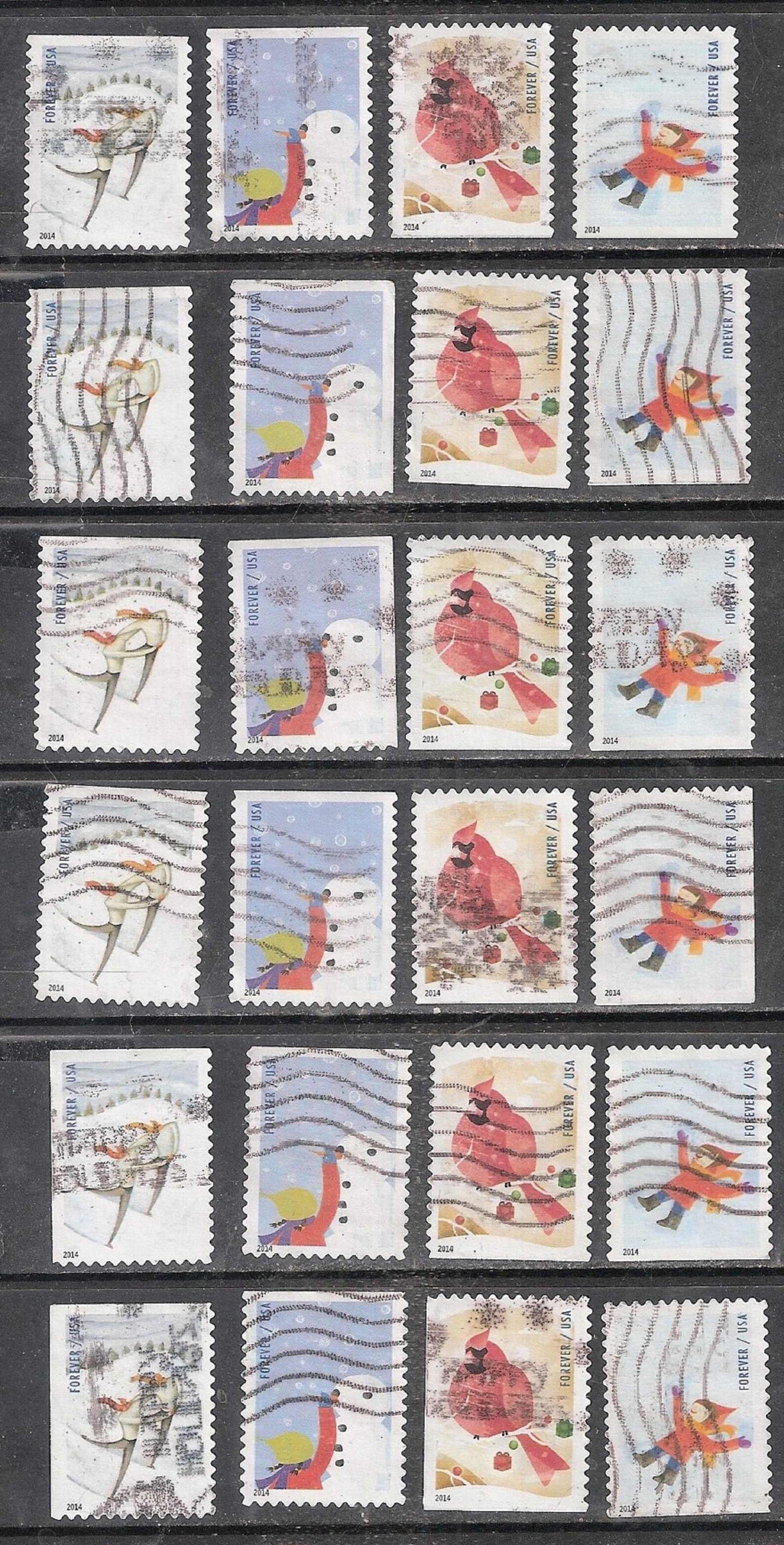 24 WINTER FUN Used & Cancelled U.S. Christmas Postage Stamps for Craft ...