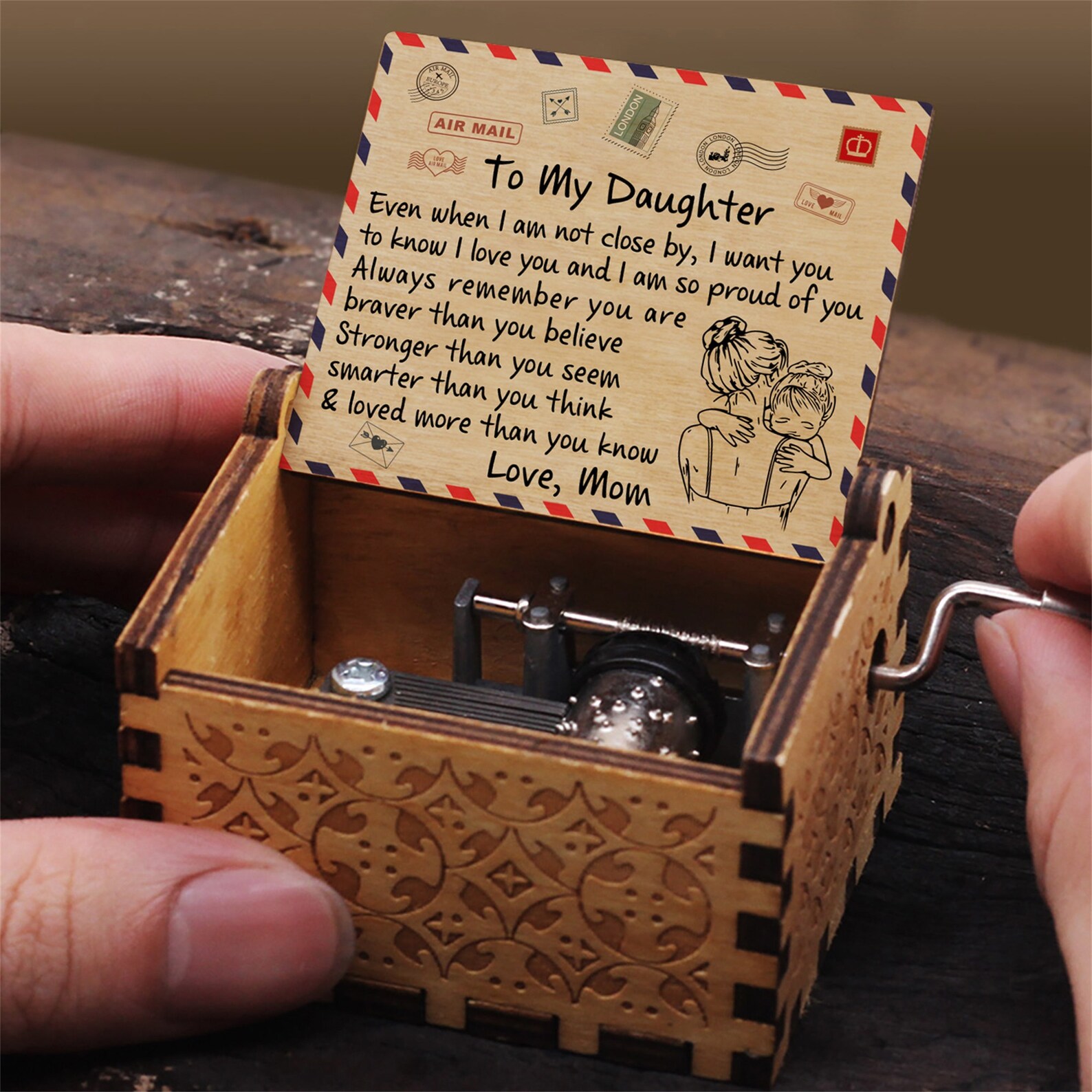 Engraved to My Daughter Music Box, Custom Handmade Wooden Music Box ...