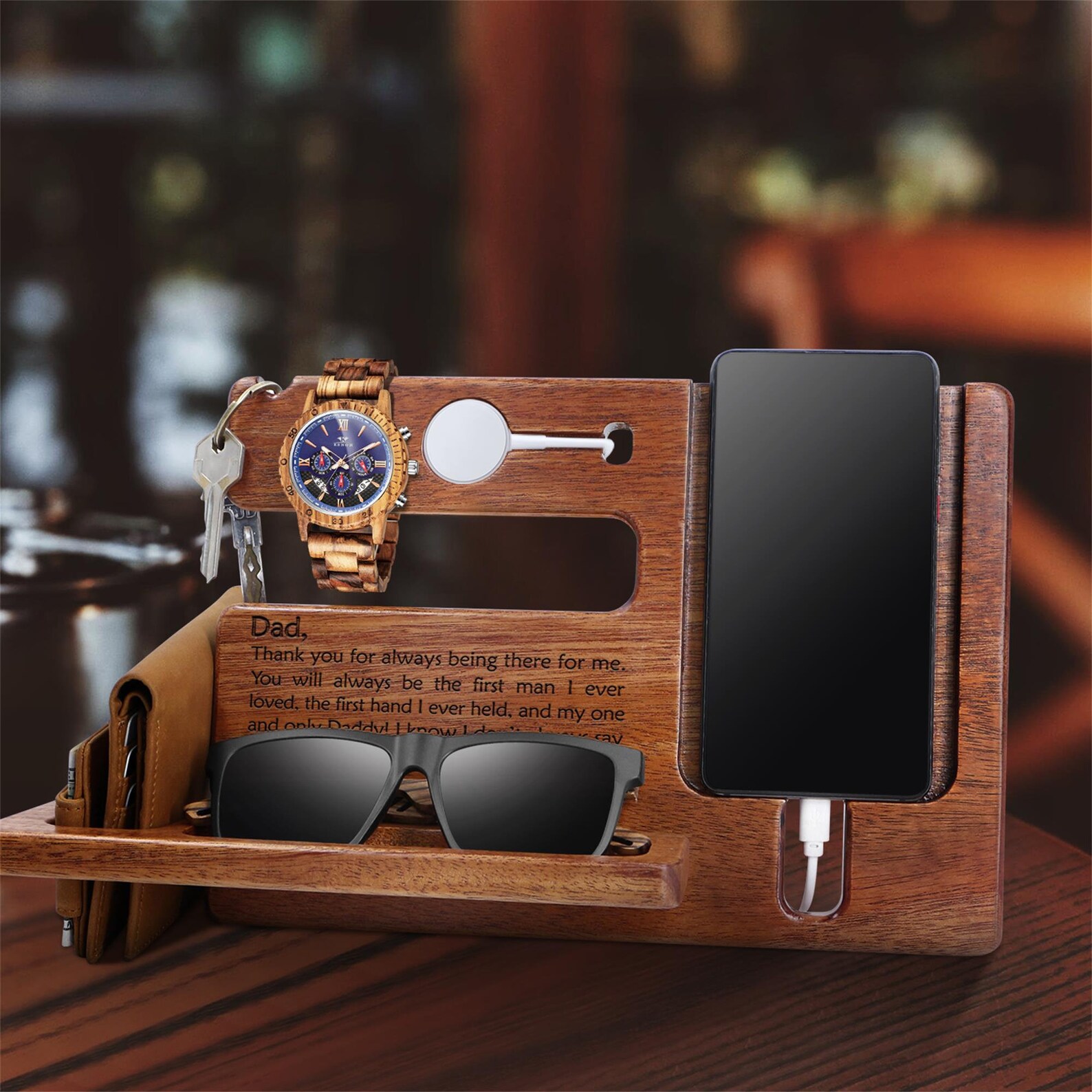 Custom Engraved Wooden Walnut Phone Docking Station Key Holder - Etsy