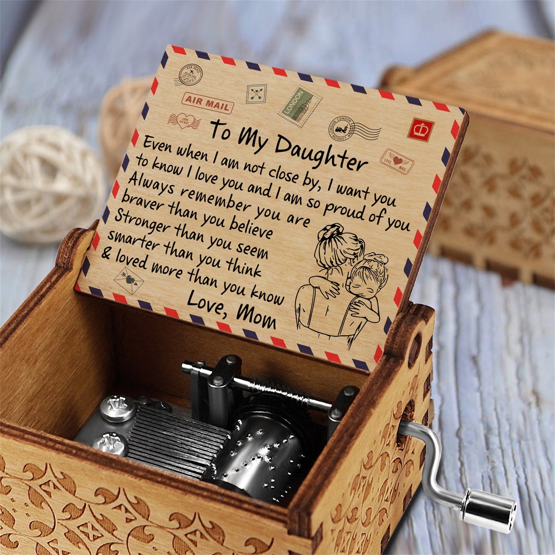Engraved to My Daughter Music Box, Custom Handmade Wooden Music Box ...