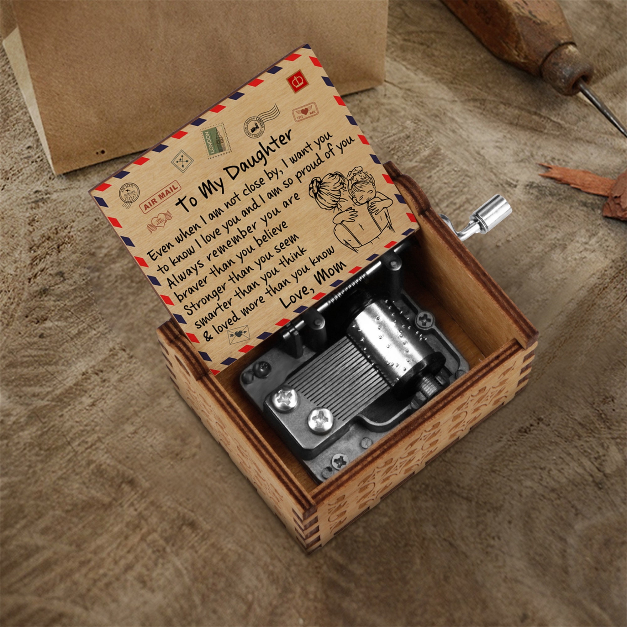 Engraved to My Daughter Music Box, Custom Handmade Wooden Music Box ...