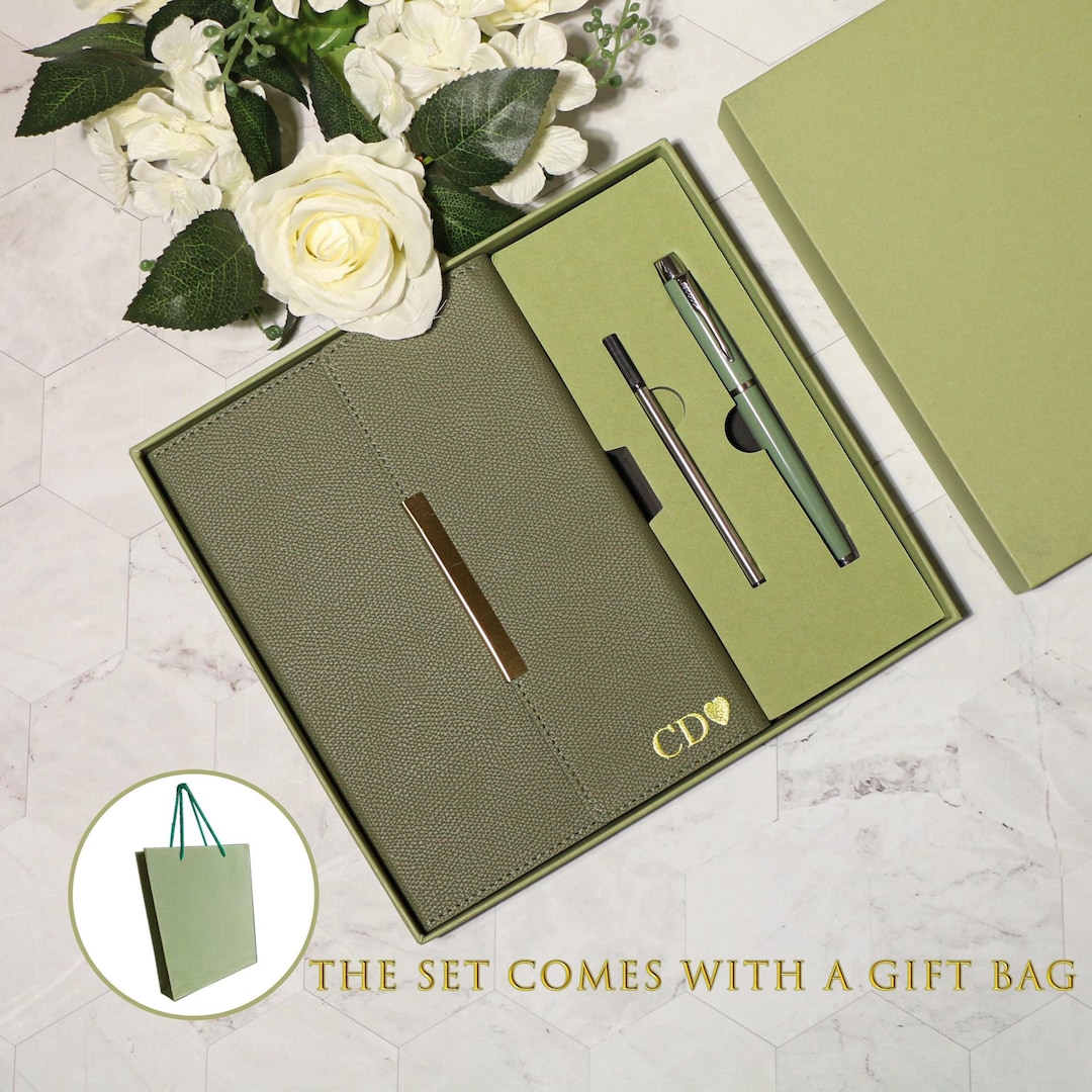 Custom Notebook and Pen Set, Personalized Diary With Gift Box, Leather ...