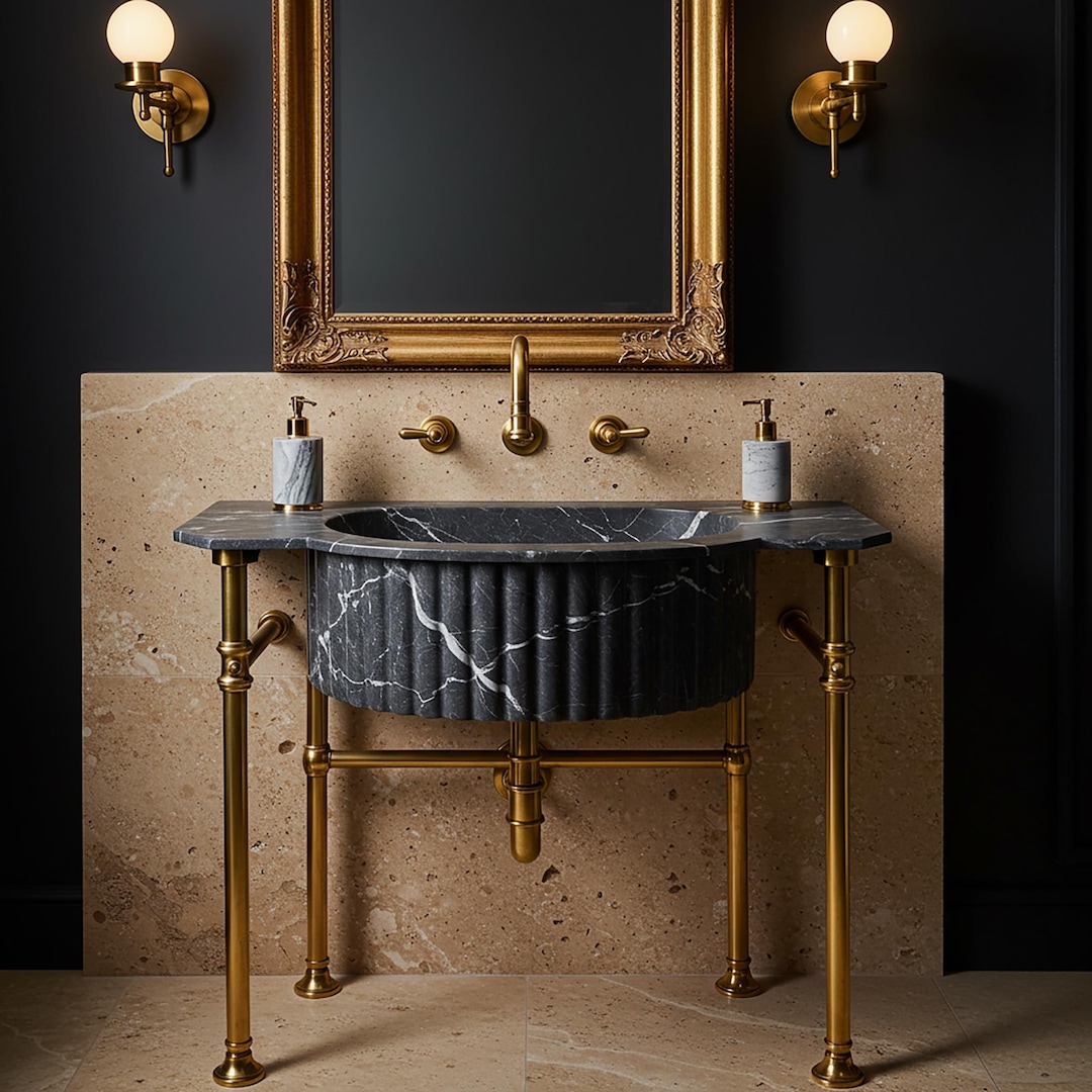Black Marble Sink With Rustic and Antique Accents – Perfect for Powder ...