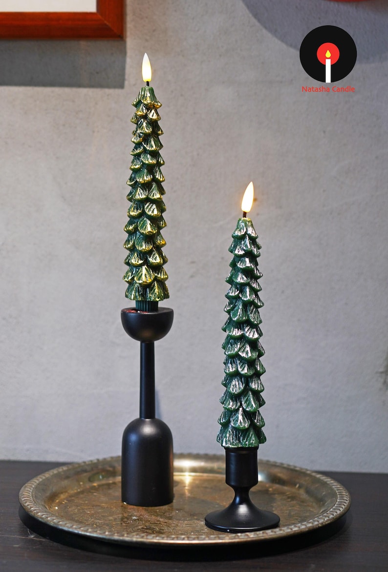 Flameless Christmas Tree Candle,set LED Taper Candle , Realistic Green ...