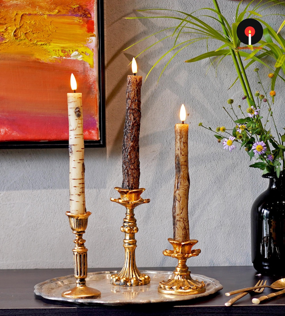 Rustic Birch & Bark Flameless Candles – Realistic LED Taper Candles ...