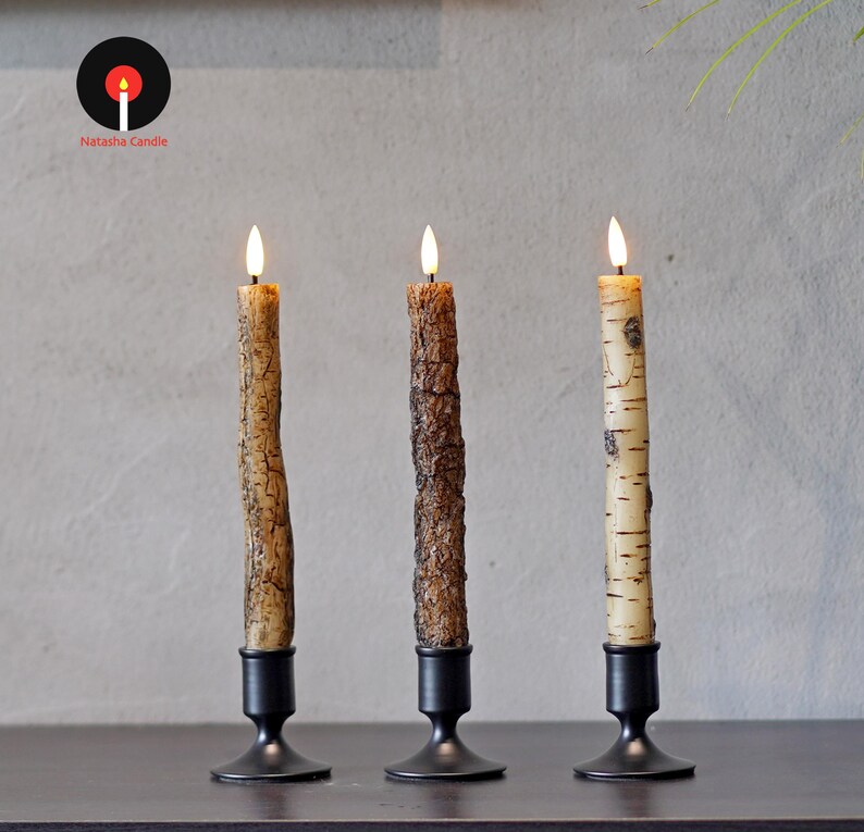 Rustic Birch & Bark Flameless Candles – Realistic LED Taper Candles ...