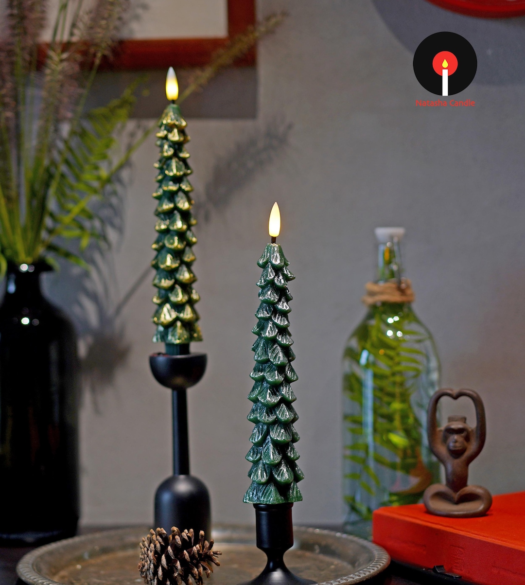 Flameless Christmas Tree Candle,set LED Taper Candle , Realistic Green ...