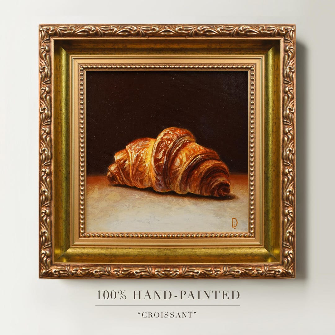 Original Croissant Oil Painting, Hand-painted French Pastry Still Life ...