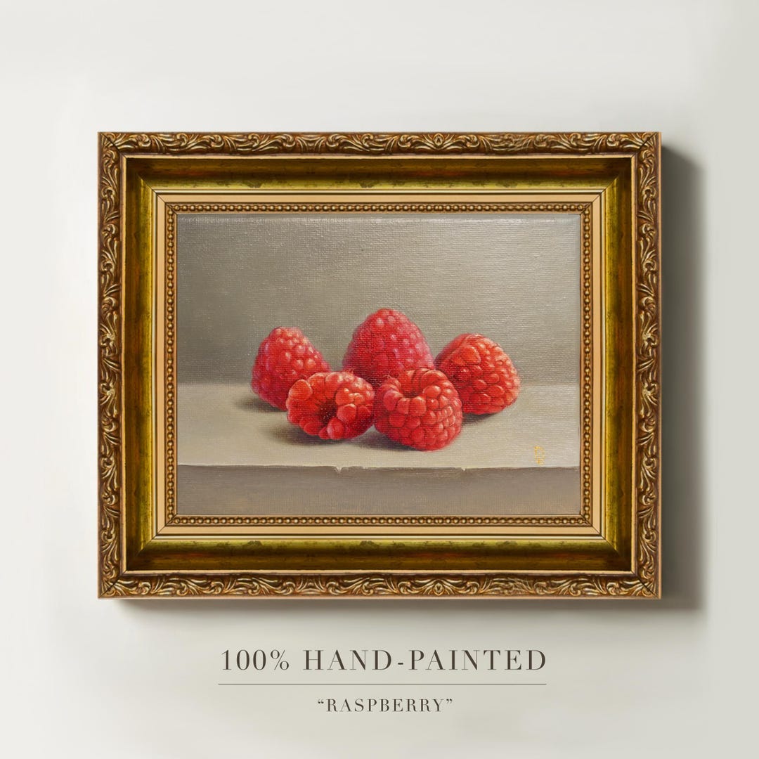 Raspberry Oil Painting: Framed Kitchen Still Life, Fruit Fine Art - Etsy