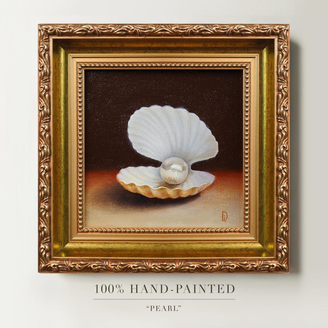 Original Seashell Pearl Oil Painting, Framed Coastal Wall Art, Beach ...