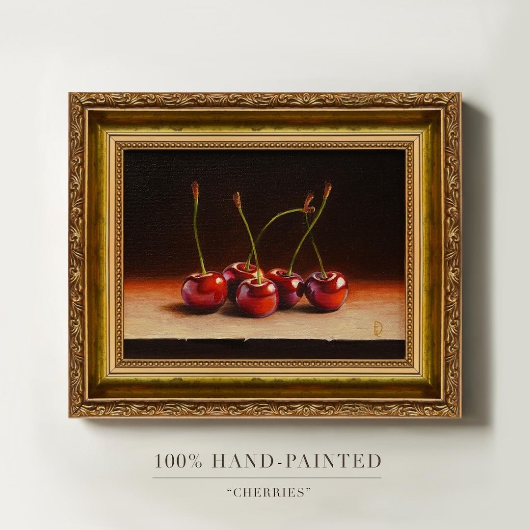 100% Hand-painted Cherry Oil Painting, Original Oil Painting of ...