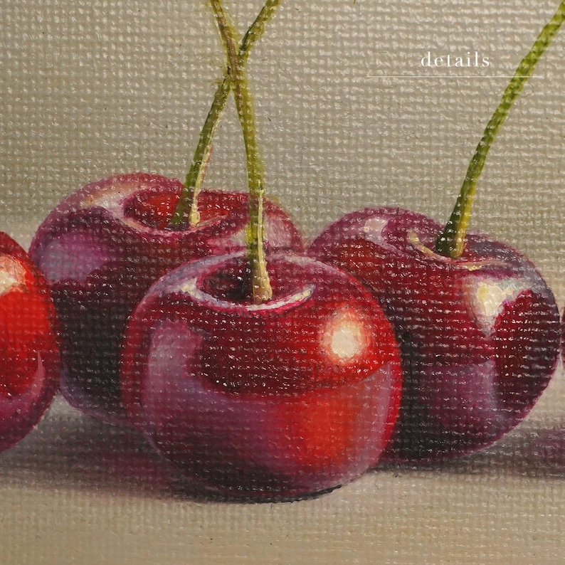 Cherry Oil Painting: Hand-painted Still Life, Kitchen Wall Art, Framed ...