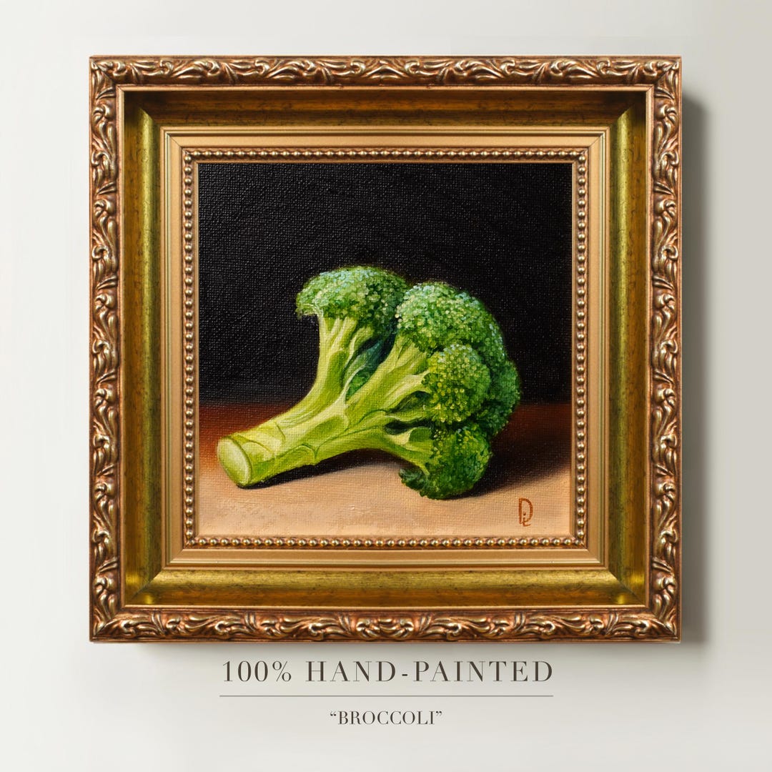 Original Broccoli Oil Painting, Hand-painted Kitchen Art, Broccoli ...