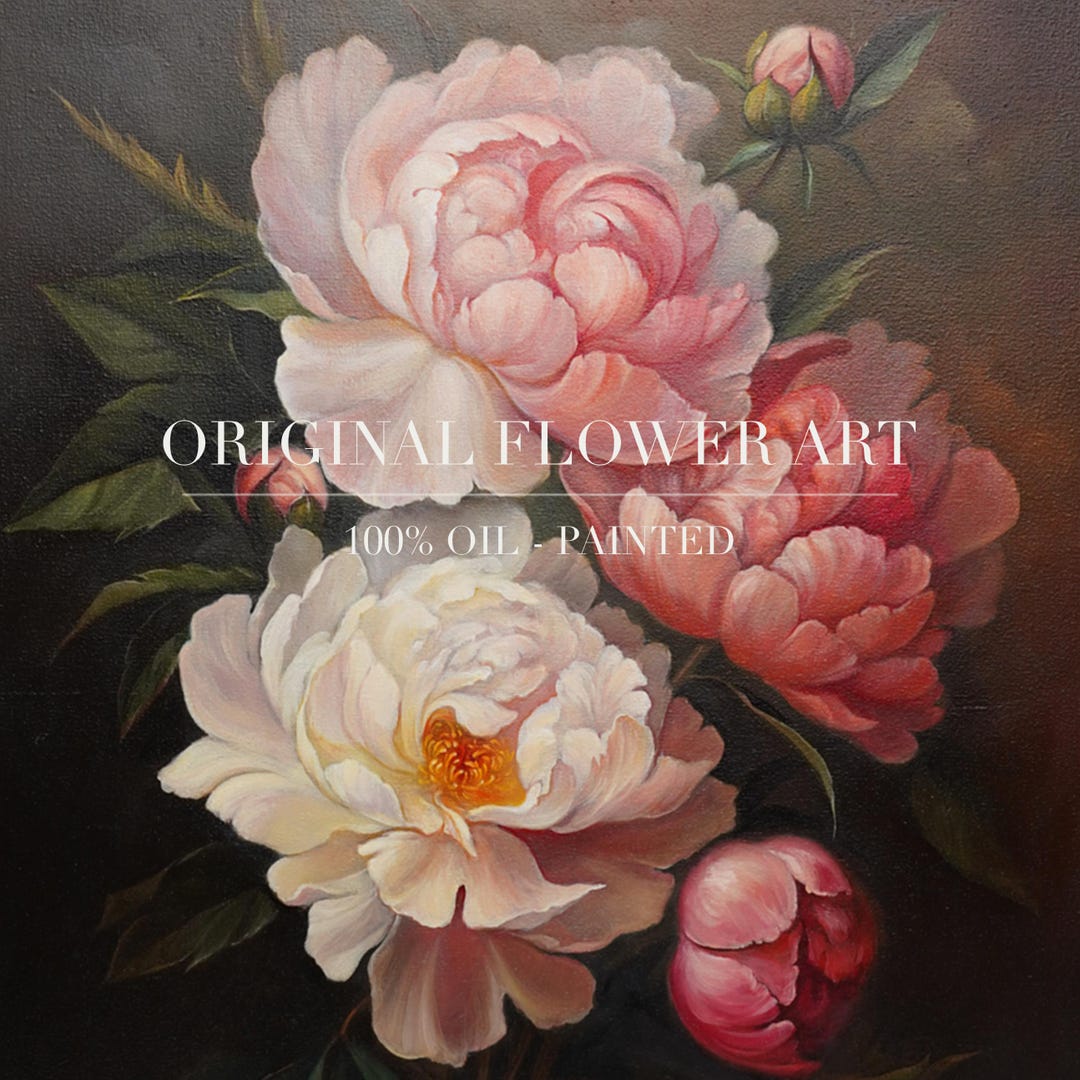 Hand-painted Peonies Oil Painting on Canvas - Framed Floral Wall Art - Etsy