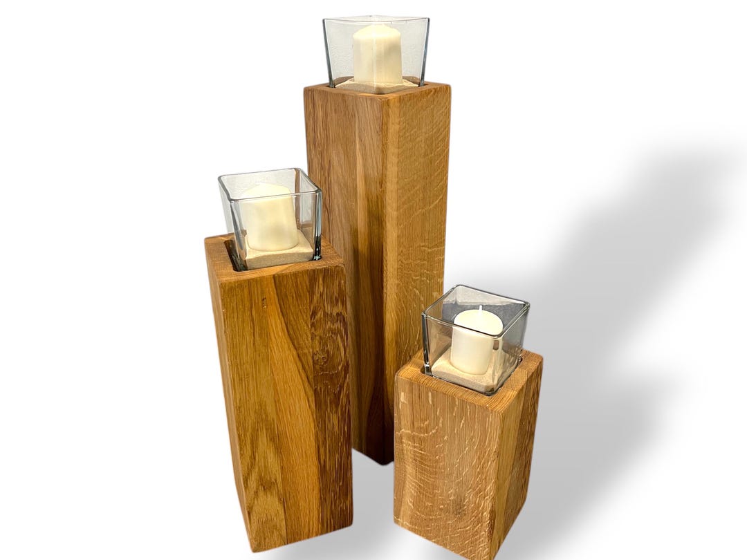 Eichen Säule mit Glaseinsatz Massivholz Deko Balken Eichen Stele ...