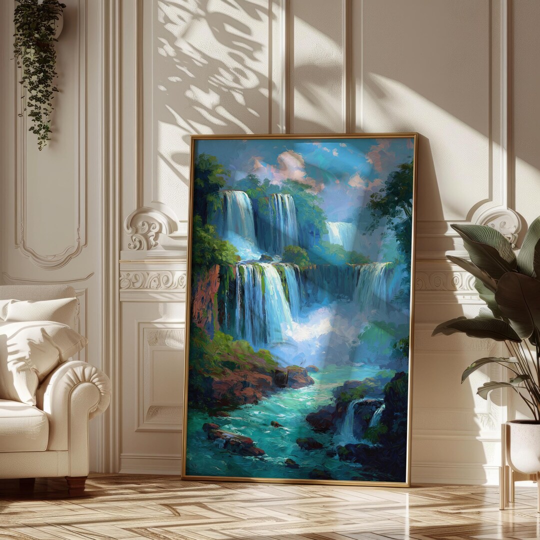 Iguazu Falls Print: Tropical Waterfall Landscape, Monet Style (digital ...