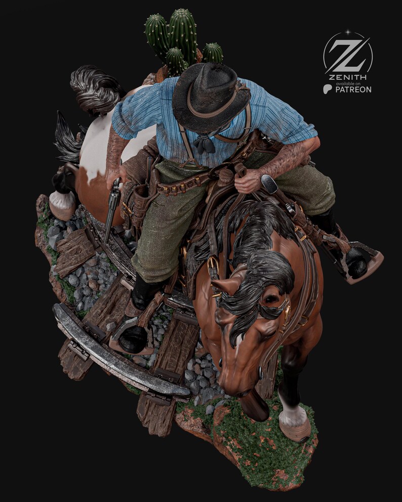 Rustic Cowboy on Horse Figurine - Western Horseman Statue for Office ...
