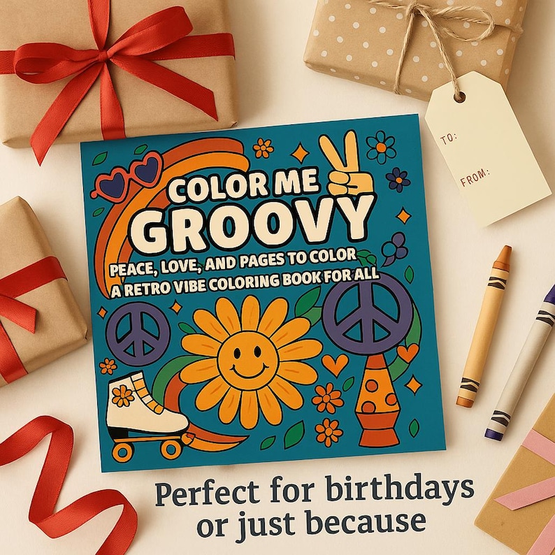 Color Me Groovy Retro Coloring Book: Bold & Easy 70s Hippie Designs for ...