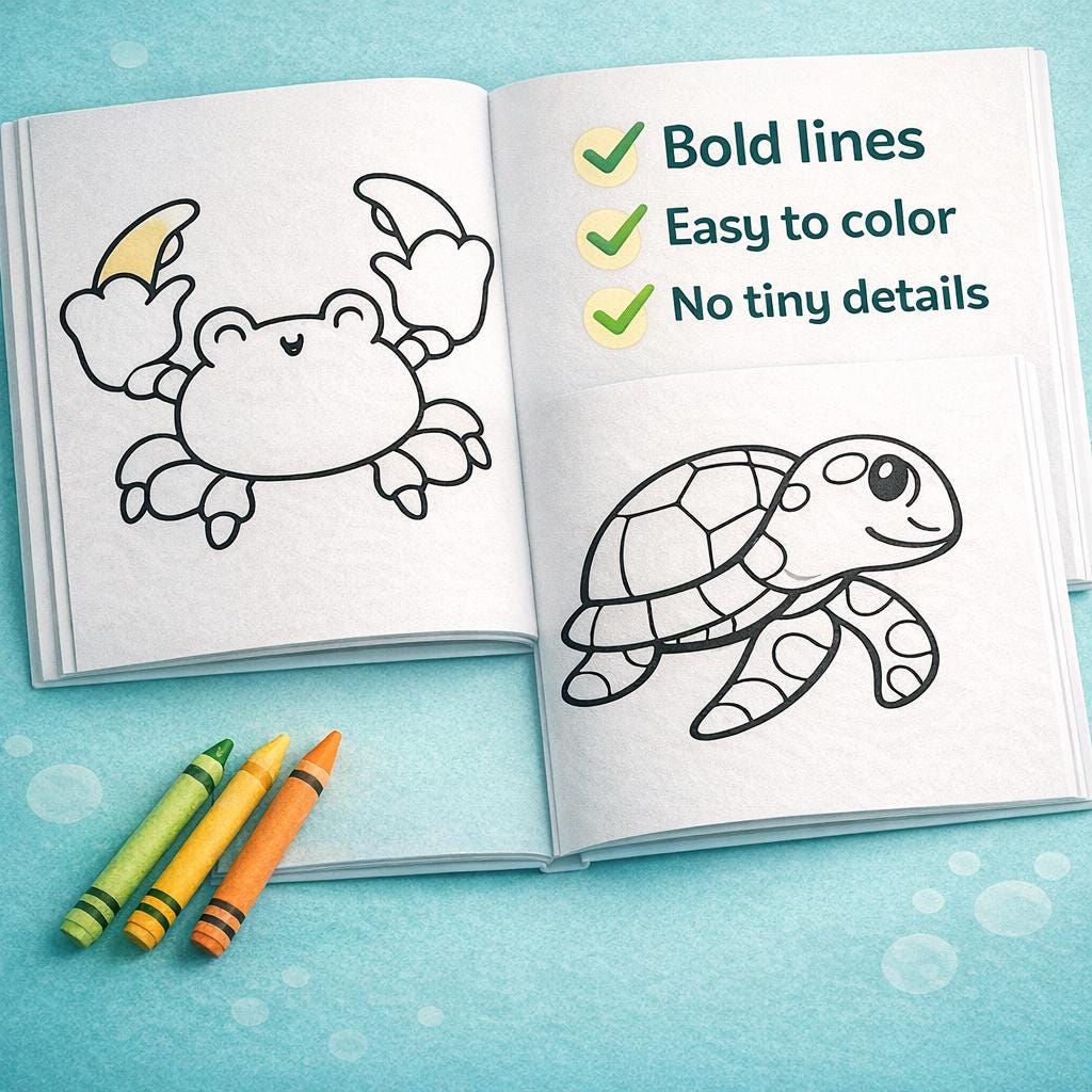 Sea Animal Coloring Book: Bold, Easy Ocean Designs - Etsy