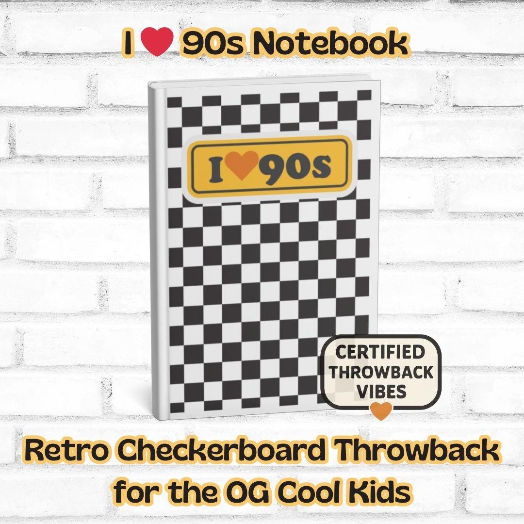 I Love 90s Notebook: Retro Checkered Journal in Black & White - Etsy