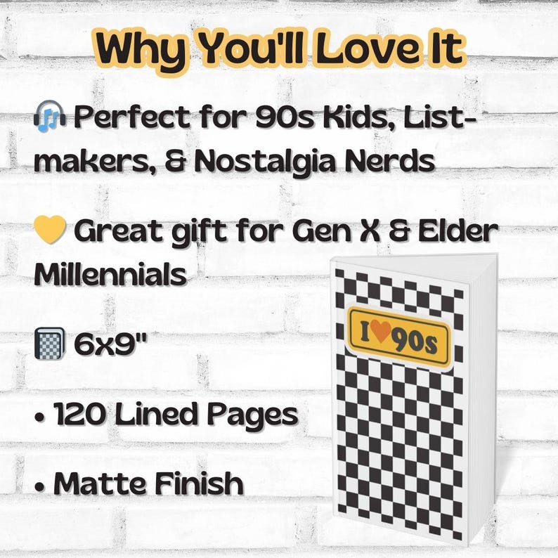 I Love 90s Notebook: Retro Checkered Journal in Black & White - Etsy