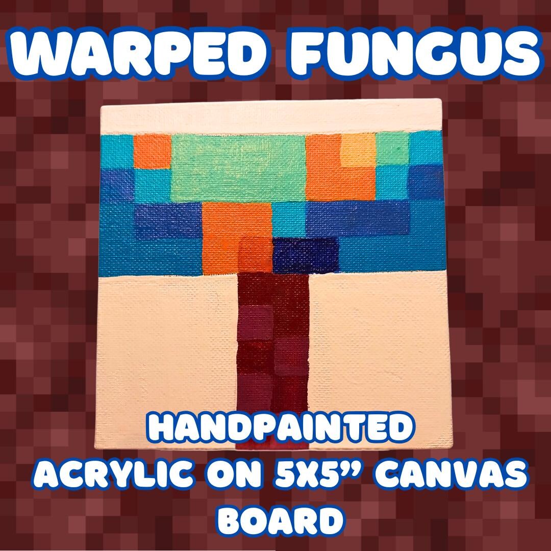 Warped Fungus Minecraft Wall Art: 5x5 Hand-painted Pixel Canvas ...
