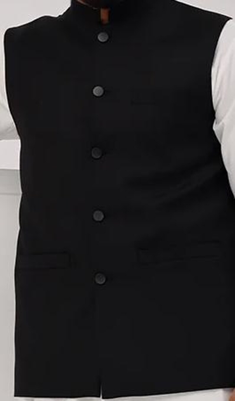 Black Handmade Pakistani Men's Waistcoat – Imran Khan Style Vest ...