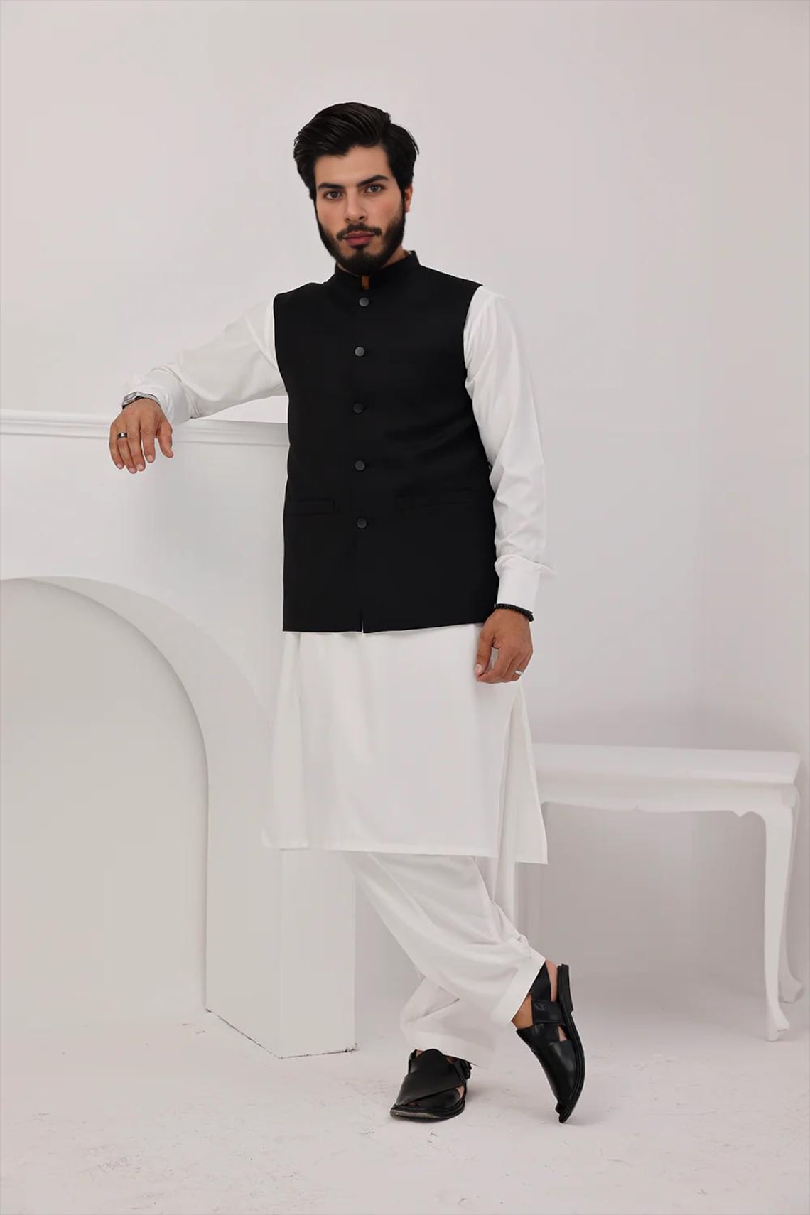 Black Handmade Pakistani Men's Waistcoat – Imran Khan Style Vest ...