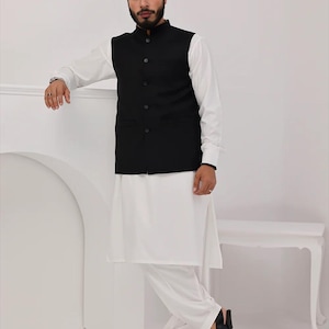 Black Handmade Pakistani Men's Waistcoat – Imran Khan Style Vest ...