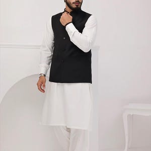 Black Handmade Pakistani Men's Waistcoat – Imran Khan Style Vest ...