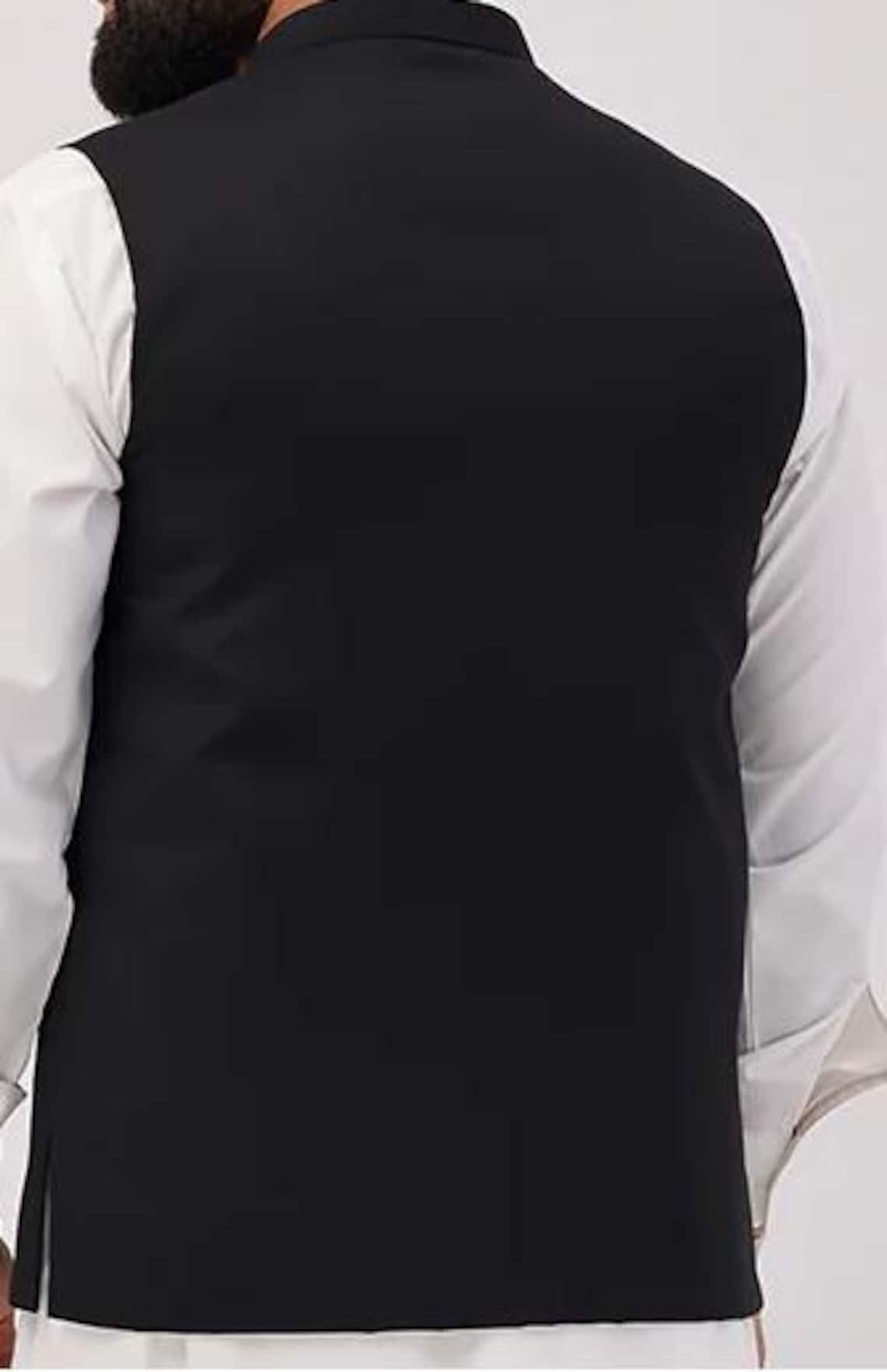 Black Handmade Pakistani Men's Waistcoat – Imran Khan Style Vest ...