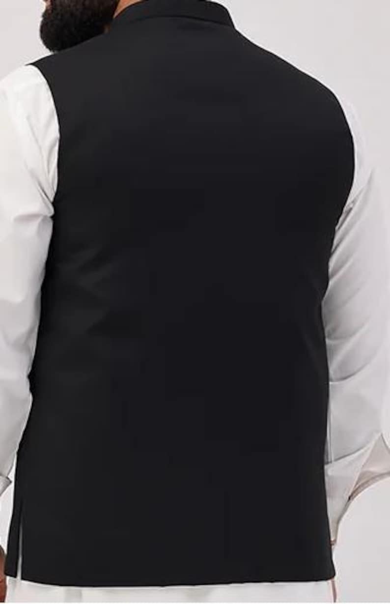Black Handmade Pakistani Men's Waistcoat – Imran Khan Style Vest ...
