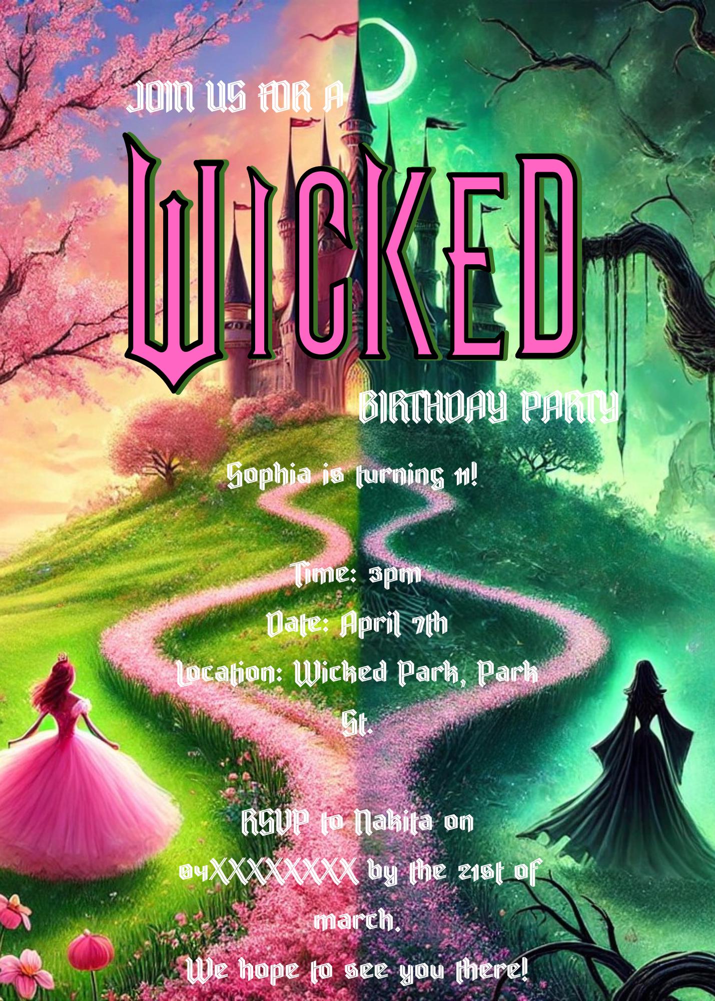 Wicked Birthday Party Invitation | Elphaba & Glinda Theme | Editable ...