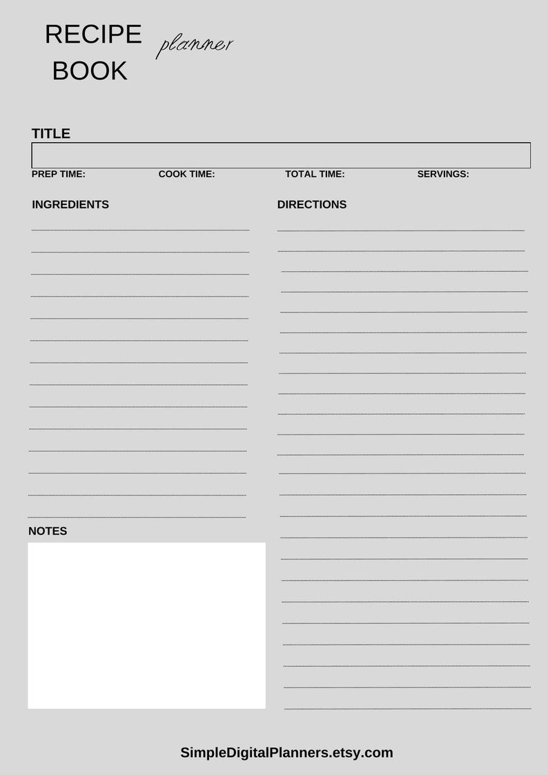 Recipe Book Template Printable, Blank Recipe Page, Cook Book, Recipe ...
