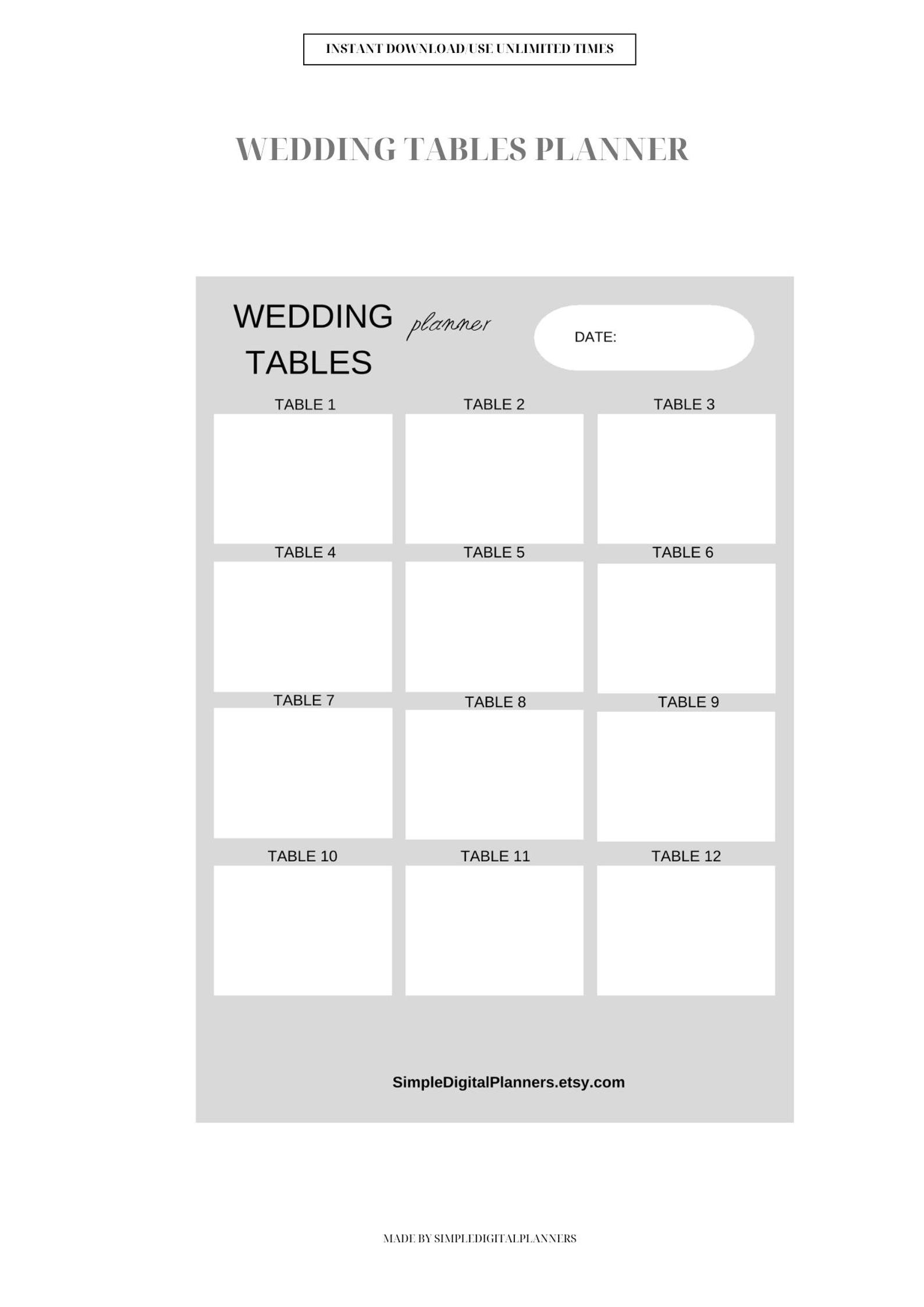 Wedding Tables Planner, Wedding, Printable, Planner, Table Planner, A4 ...