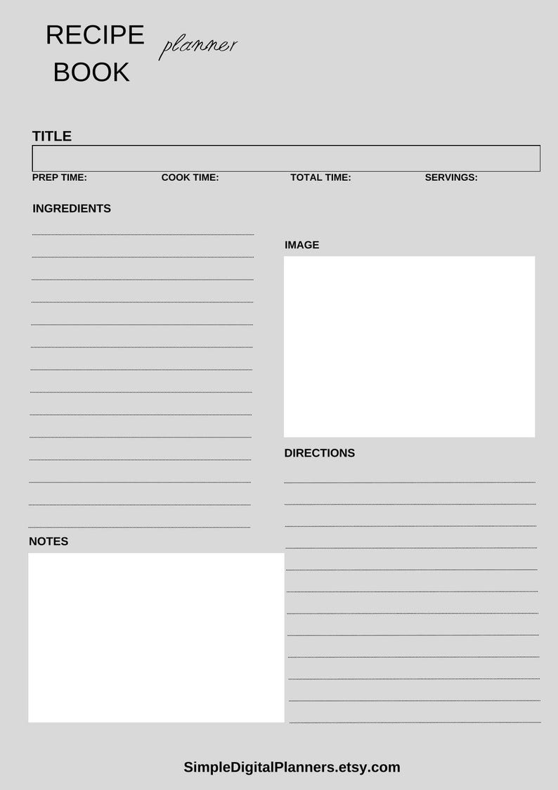 Recipe Book Template Printable, Blank Recipe Page, Cook Book, Recipe ...