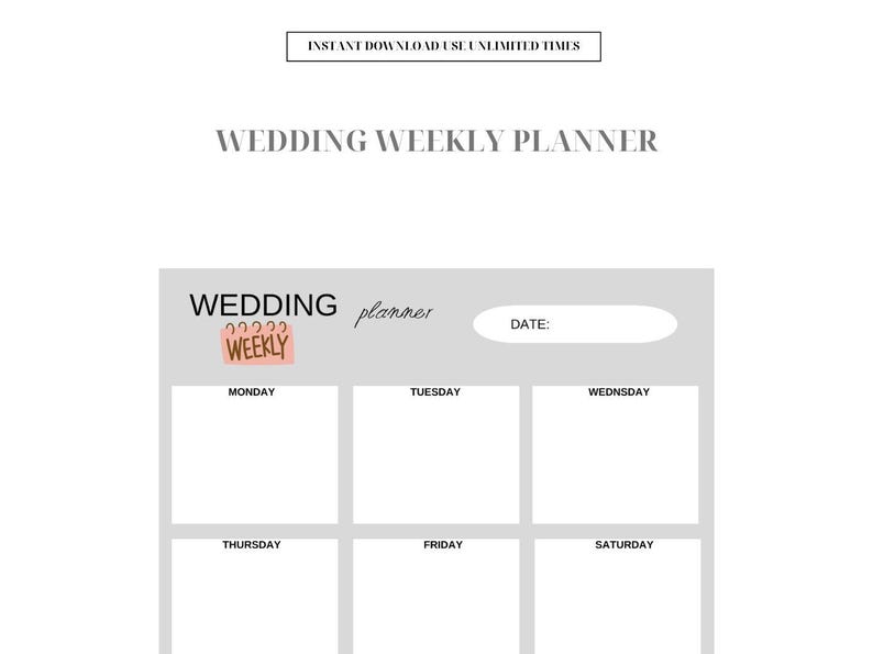 Wedding Weekly Planner, Printable, Wedding Planner, Planner, Digital ...
