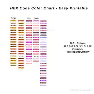 HEX Color Chart | 300+ Printable Swatches | Digital Download | Jpg Png ...